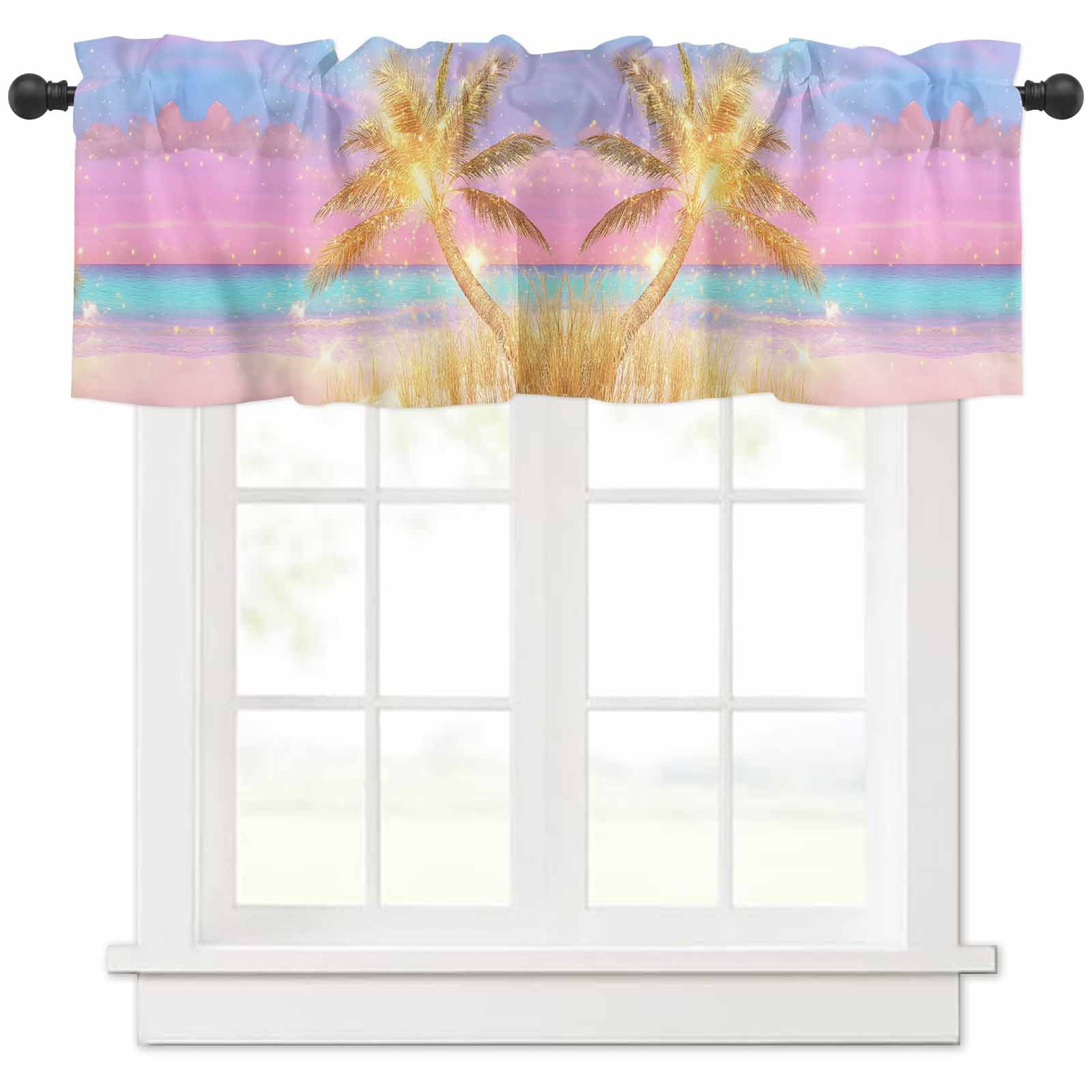 Golden Palm Tree Valances for Windows Farmhouse Kitchen Curtains ...