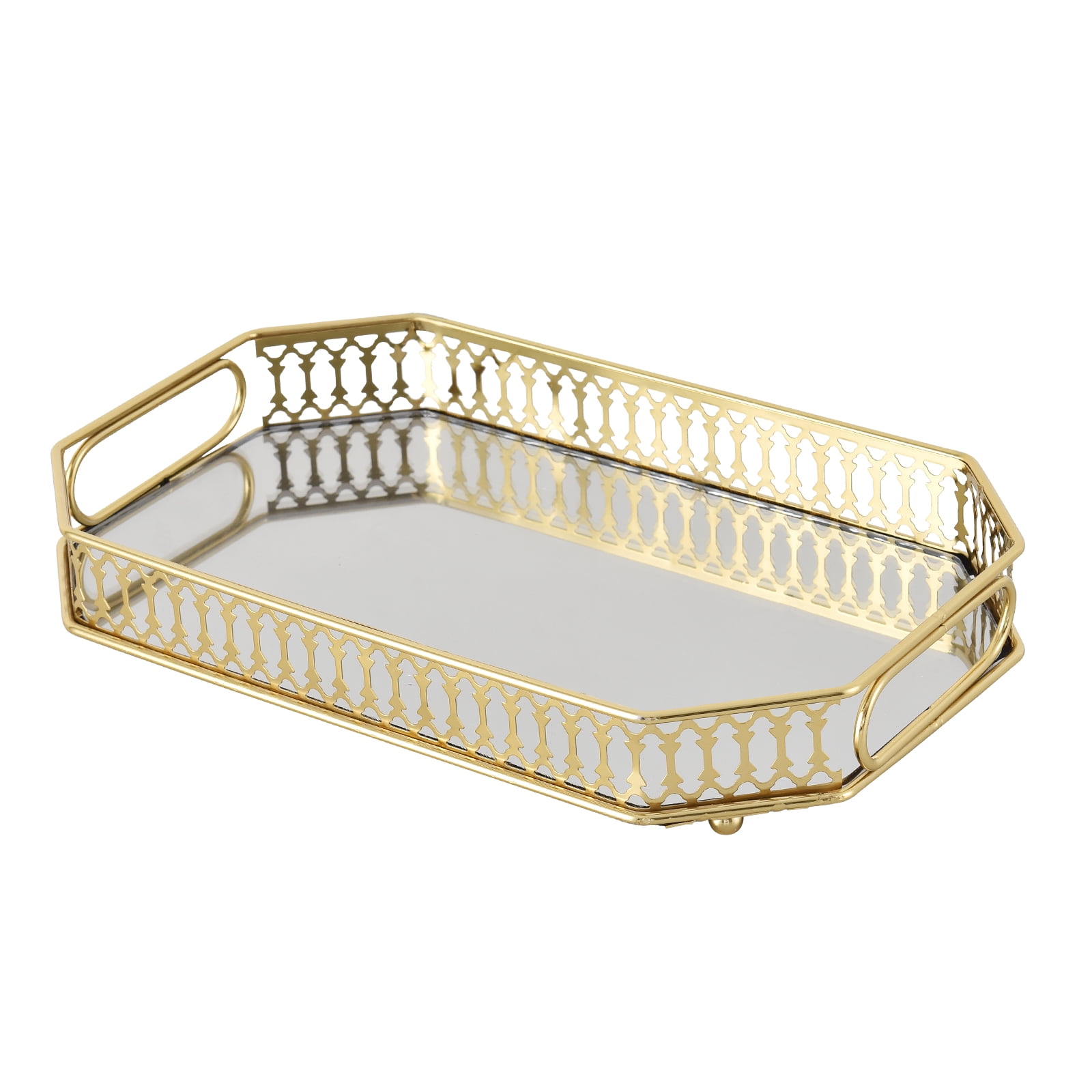 xiaojuande Golden Patterned Vintage Glass Tray Rectangular with Handle ...