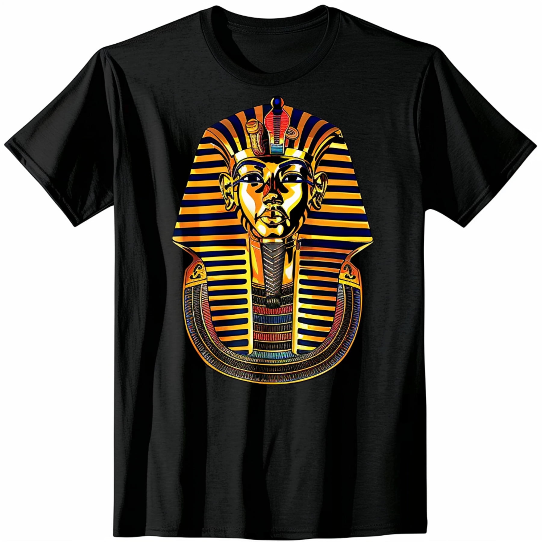 Golden Pharaoh Cartoon Head Design on Black T Shirt Stand out with this ...