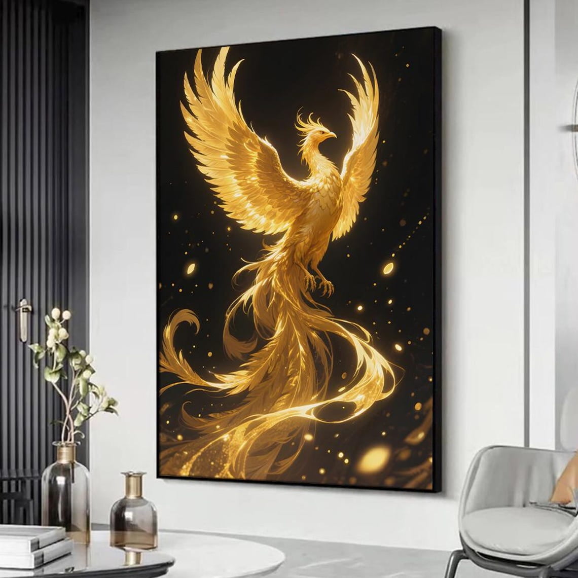 Golden Phoenix Art Mythical Firebird Poster, Fantasy Home Decor Home ...