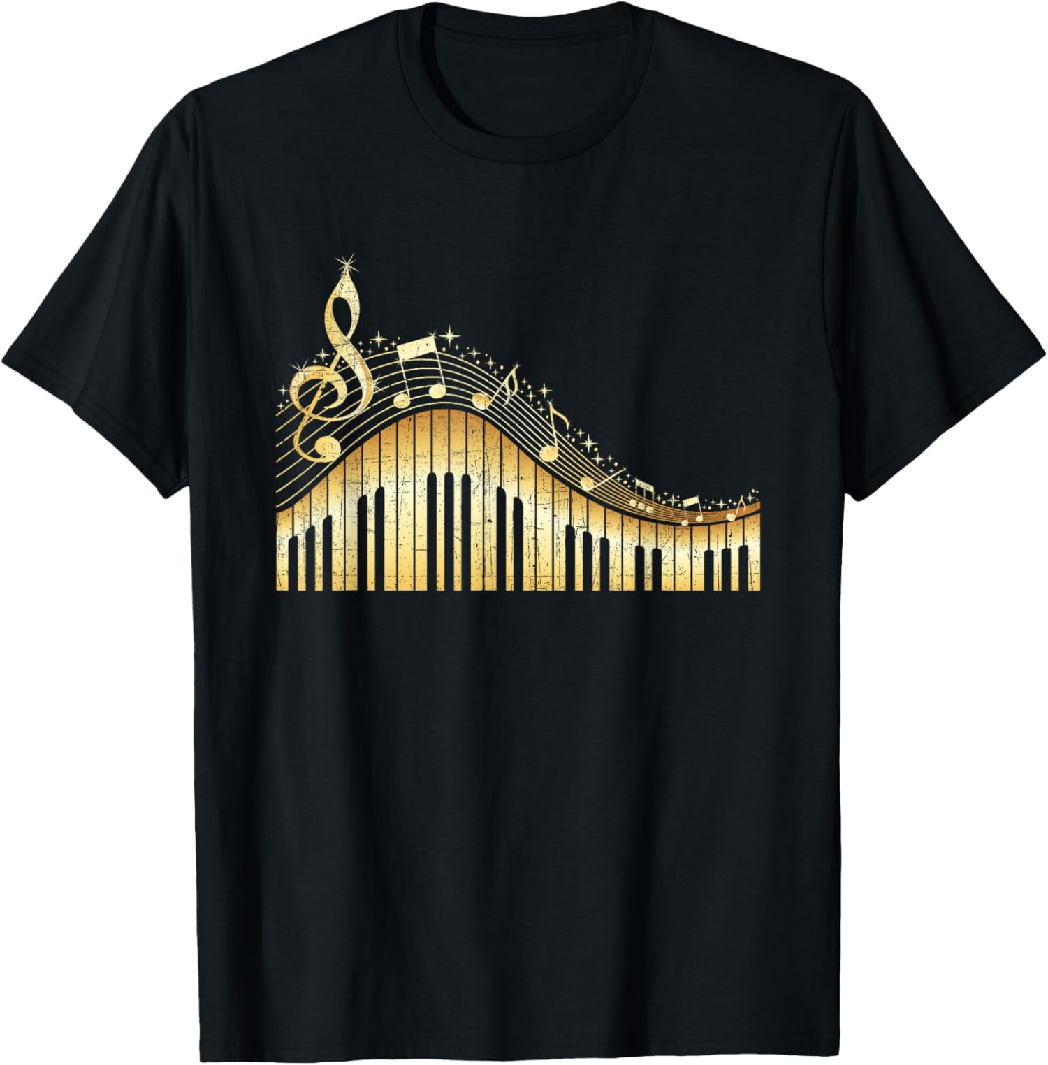 Golden Piano Keyboard & Music Note T-shirt - Music Tee - Walmart.com