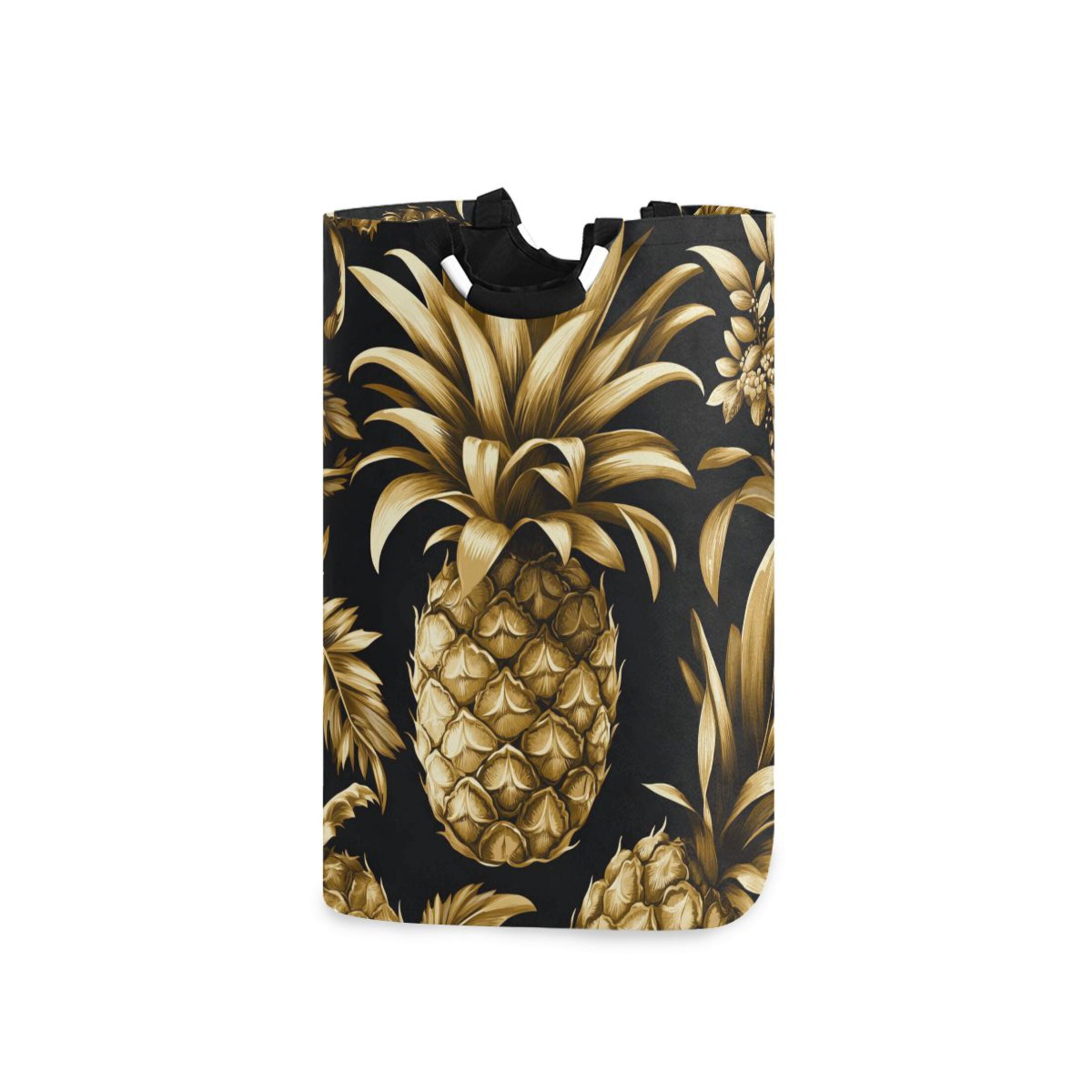 Golden Pineapple Leaves Laundry Basket with Handles Foldable Laundry ...
