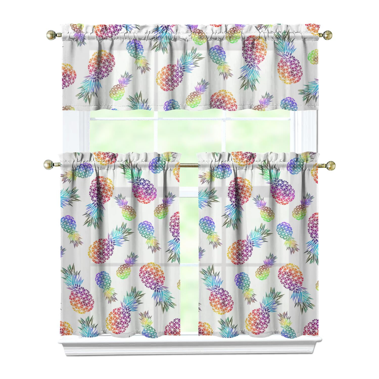 Golden Pineapple Window Treatment Panels - Set of 3 with Valance ...