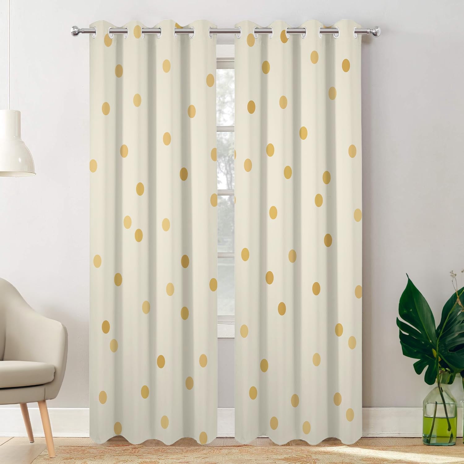 Golden Polka Dot Blackout Curtains for Bedroom, Golden Polka Dot On ...