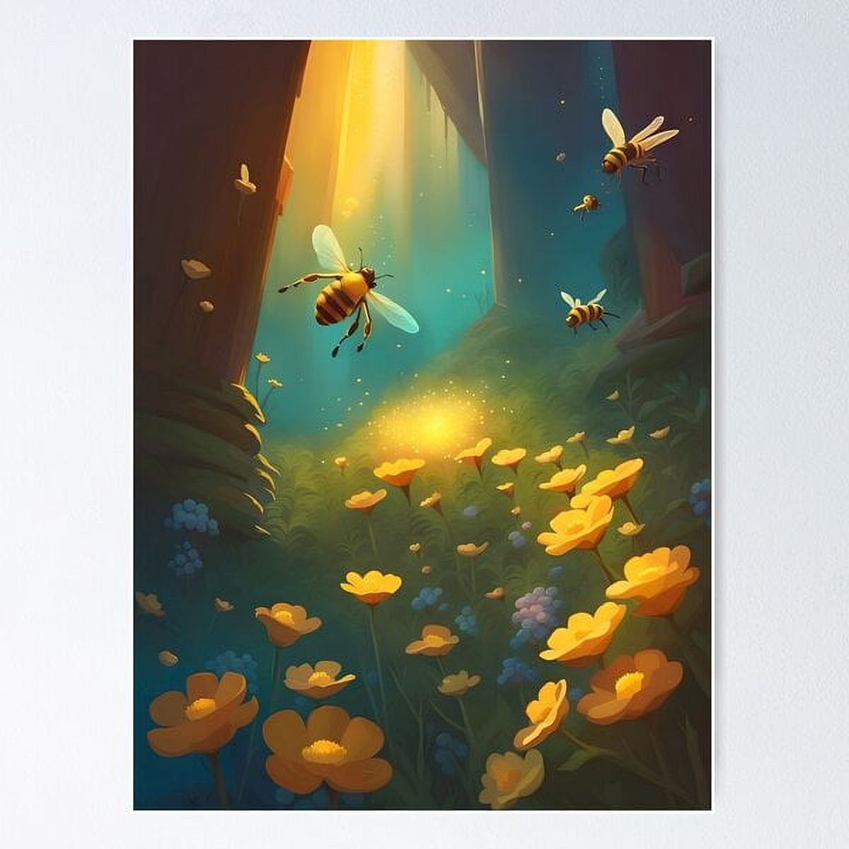 Golden Pollen Cascade Poster Wall Art, Modern Wall Decor For Living ...