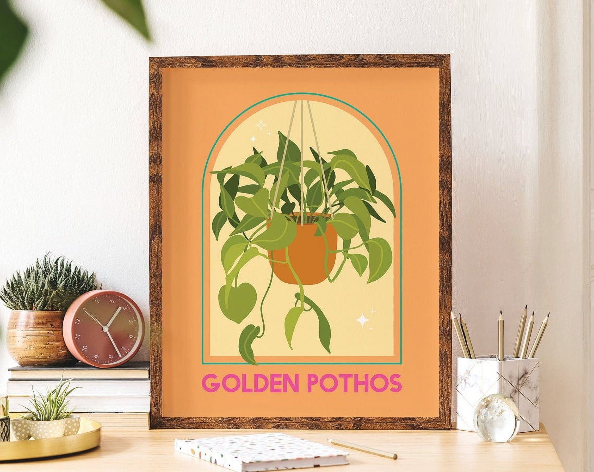 Golden Pothos House Plant Print, Art, Abstract Orange Pothos Plant ...