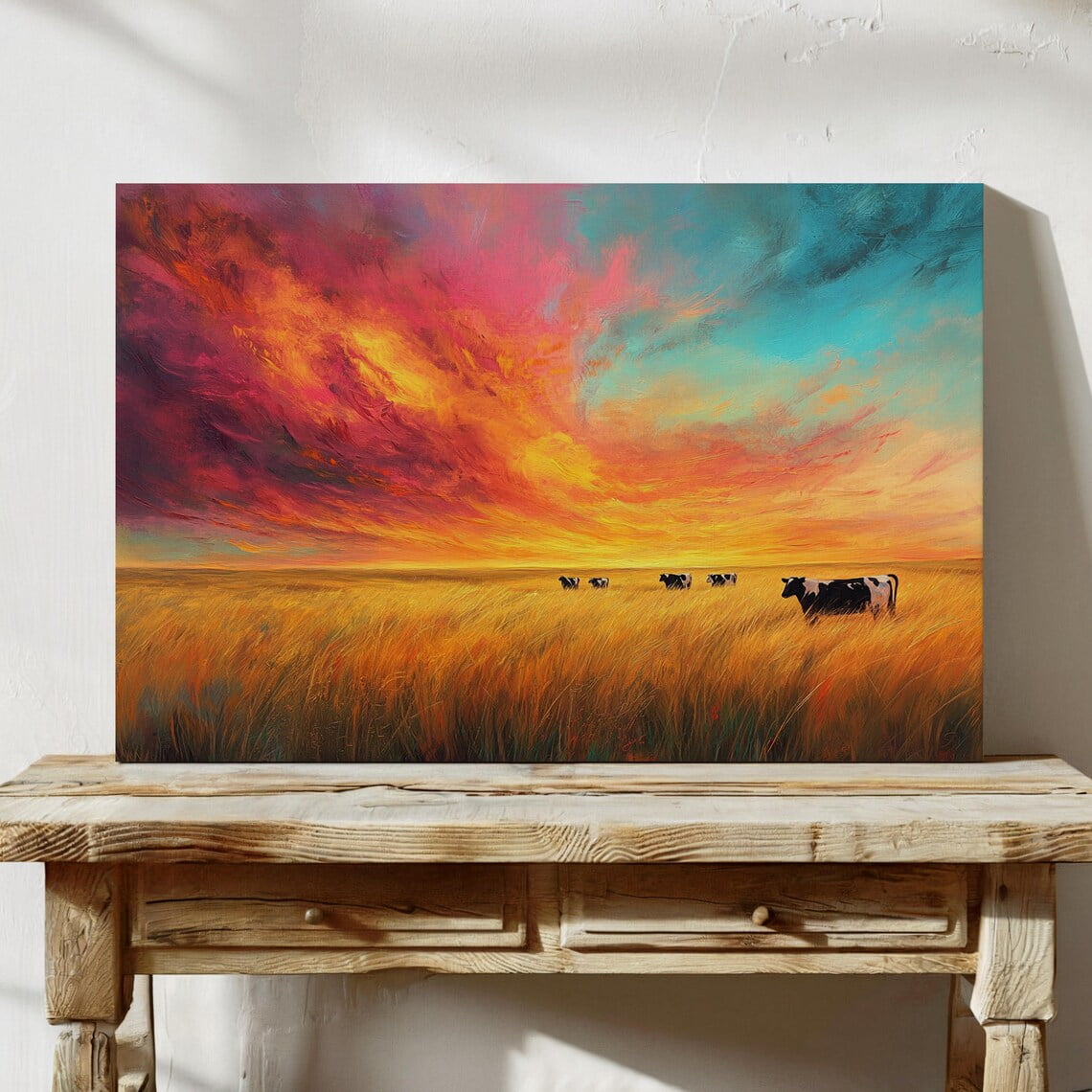 Golden Prairie Sunset Print, Cattle Field Wall Art, Vibrant Western ...
