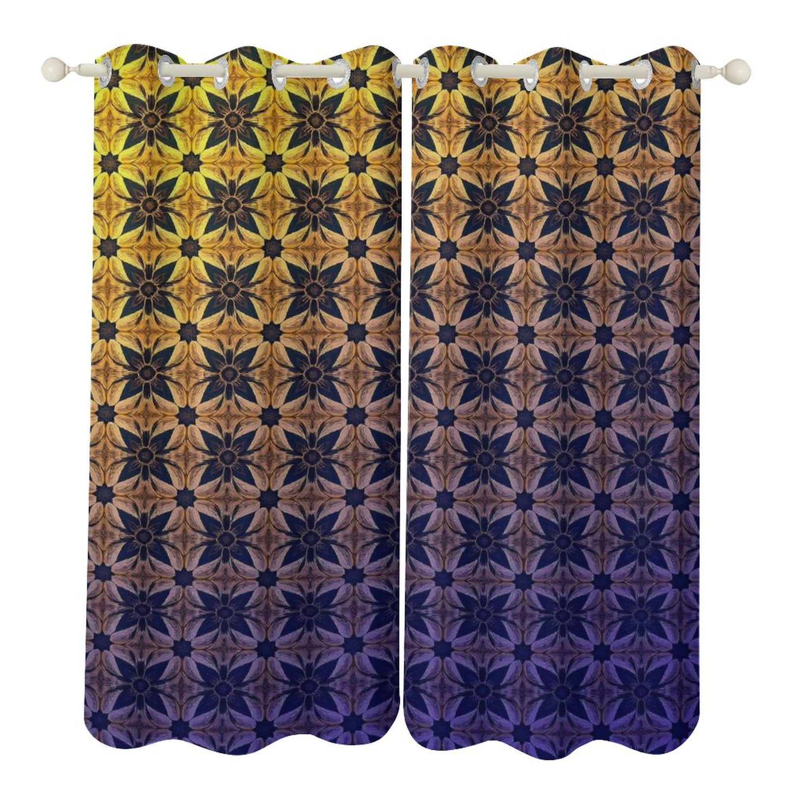 Golden Purple Floral Repeating Pattern Curtain for Living Room Bedroom ...