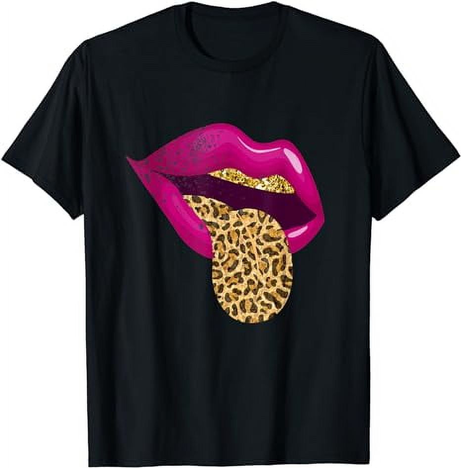Golden Red Lips-Leopard Tongue Art Design T-Shirt - Walmart.com