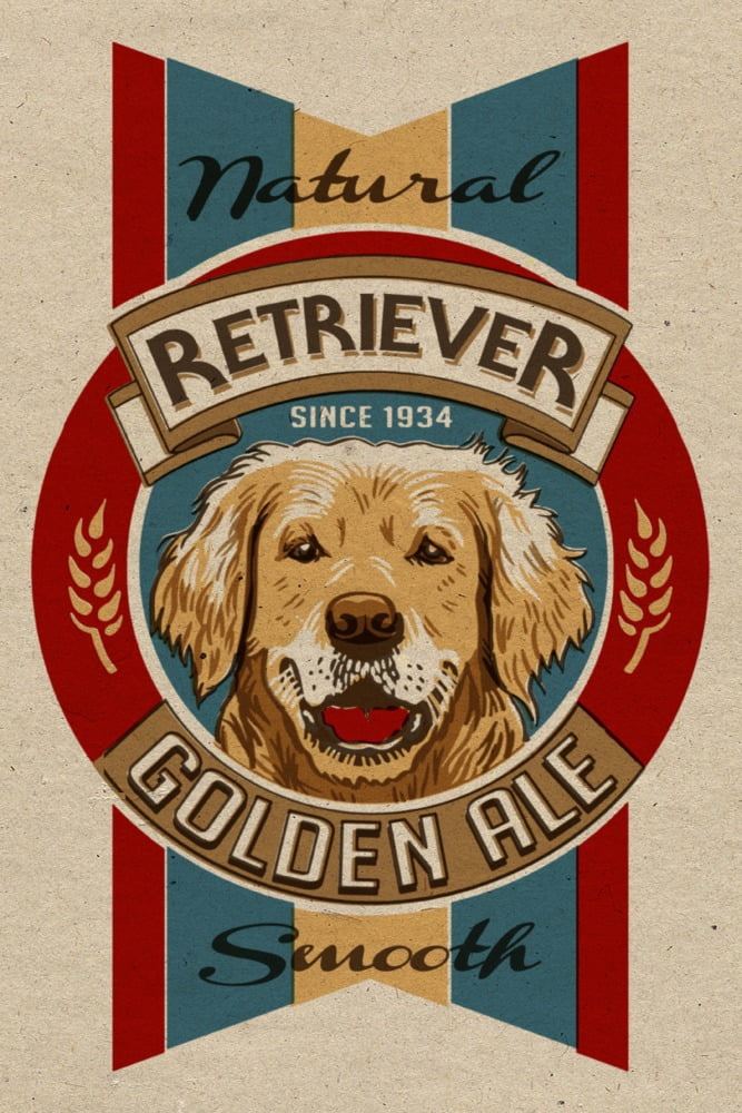 Golden Retriever Ale, Retro Beer Ad (12x18 Wall Art Poster, Room Decor ...