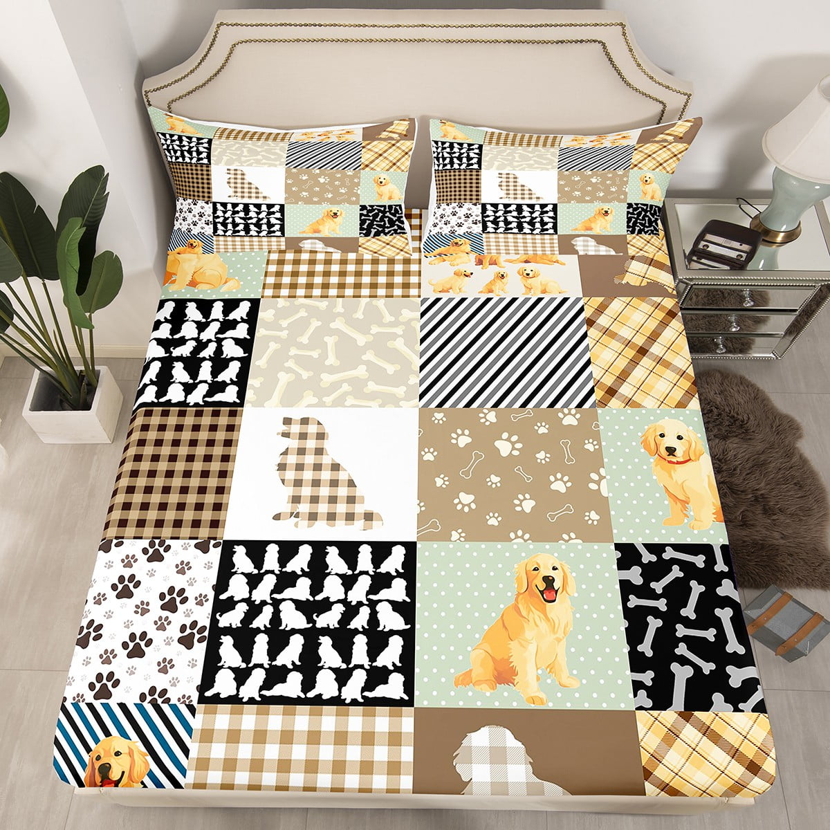Golden Retriever Bed Sheets Full,Kawaii Puppy Dog Fitted Sheet,Lovely ...