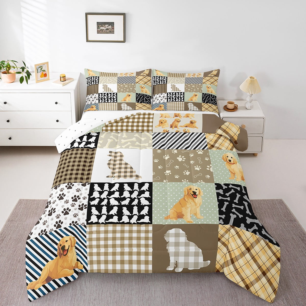 Golden Retriever Bedding Queen,Kawaii Puppy Dog Comforter Set,Lovely ...
