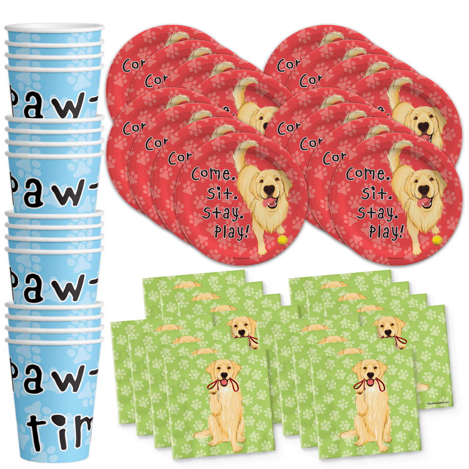 Golden Retriever Birthday Party Supplies - Pawprint Paper Plates - Dog ...