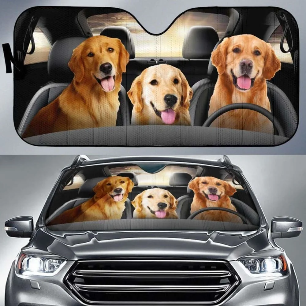 Golden Retriever Car Windshield Sun Shade -Blocks UV Rays Sun Visor ...