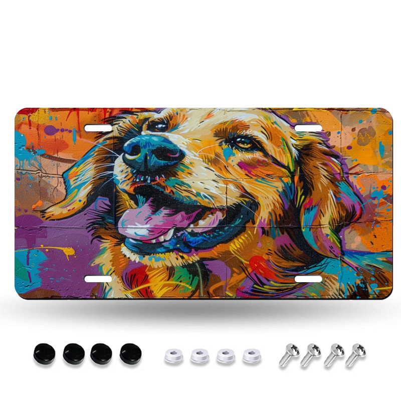 Golden Retriever in a Color - Filled Graffiti Mural License Plate Frame ...