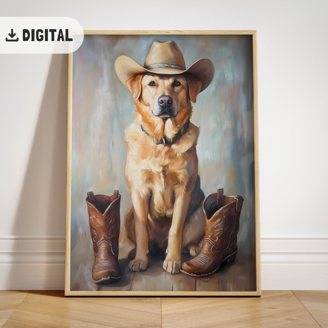 Golden Retriever Cowboy Hat, Shoes Off Poster, Dog Western Entryway ...