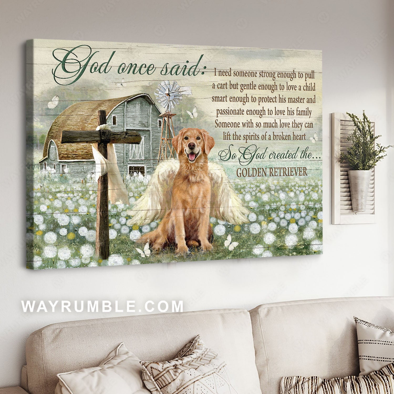 Golden Retriever, Dandelion field, Rustic farmhouse, God once said ...