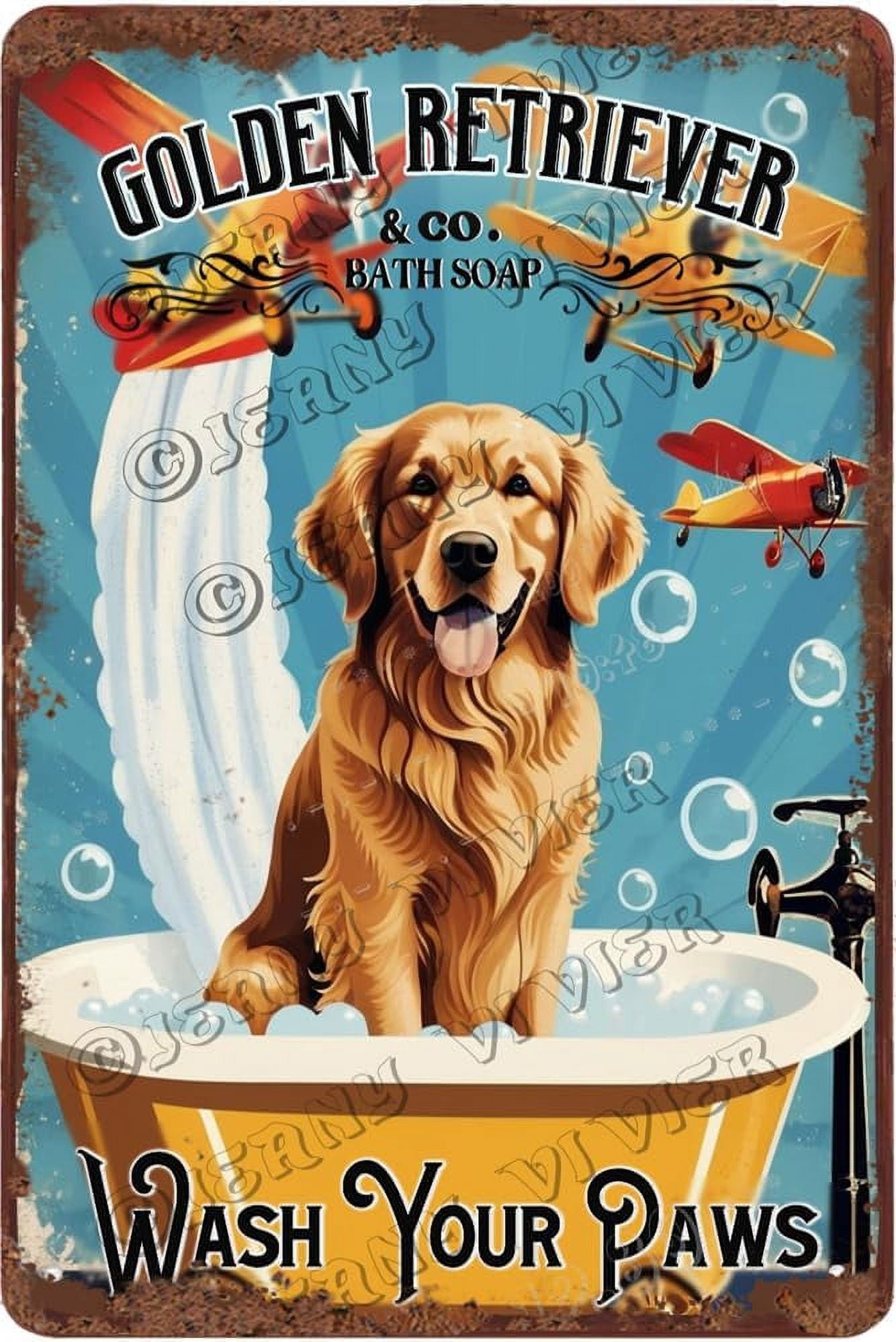 Golden Retriever Decor Wash Your Paws Dog Art Retro Aluminum Sign 12x8 ...