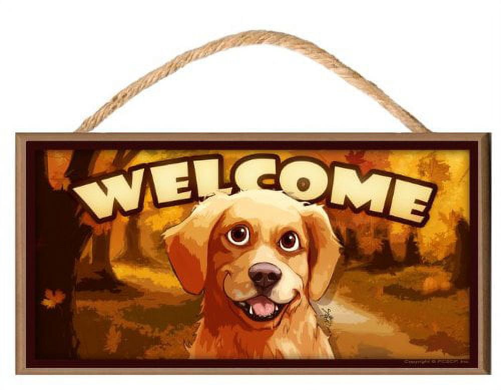 Golden Retriever Dog Autumn Season Cartoonish look Welcome Sign ...