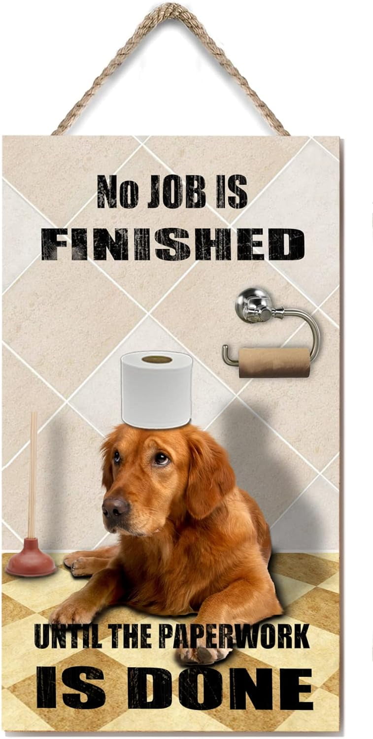 Golden Retriever Dog Bathroom Wooden Hanging Sign Roll Paper No Job is ...