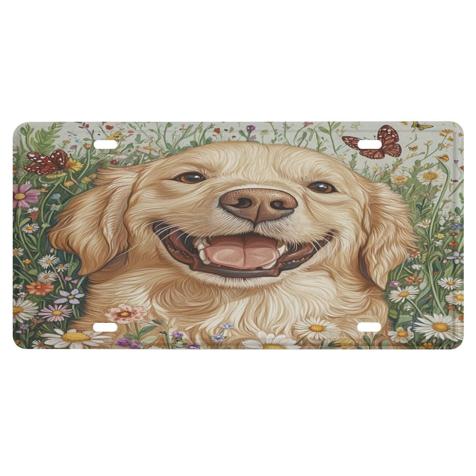 Golden Retriever Dog Butterfly Flowers License Plate Custom License ...