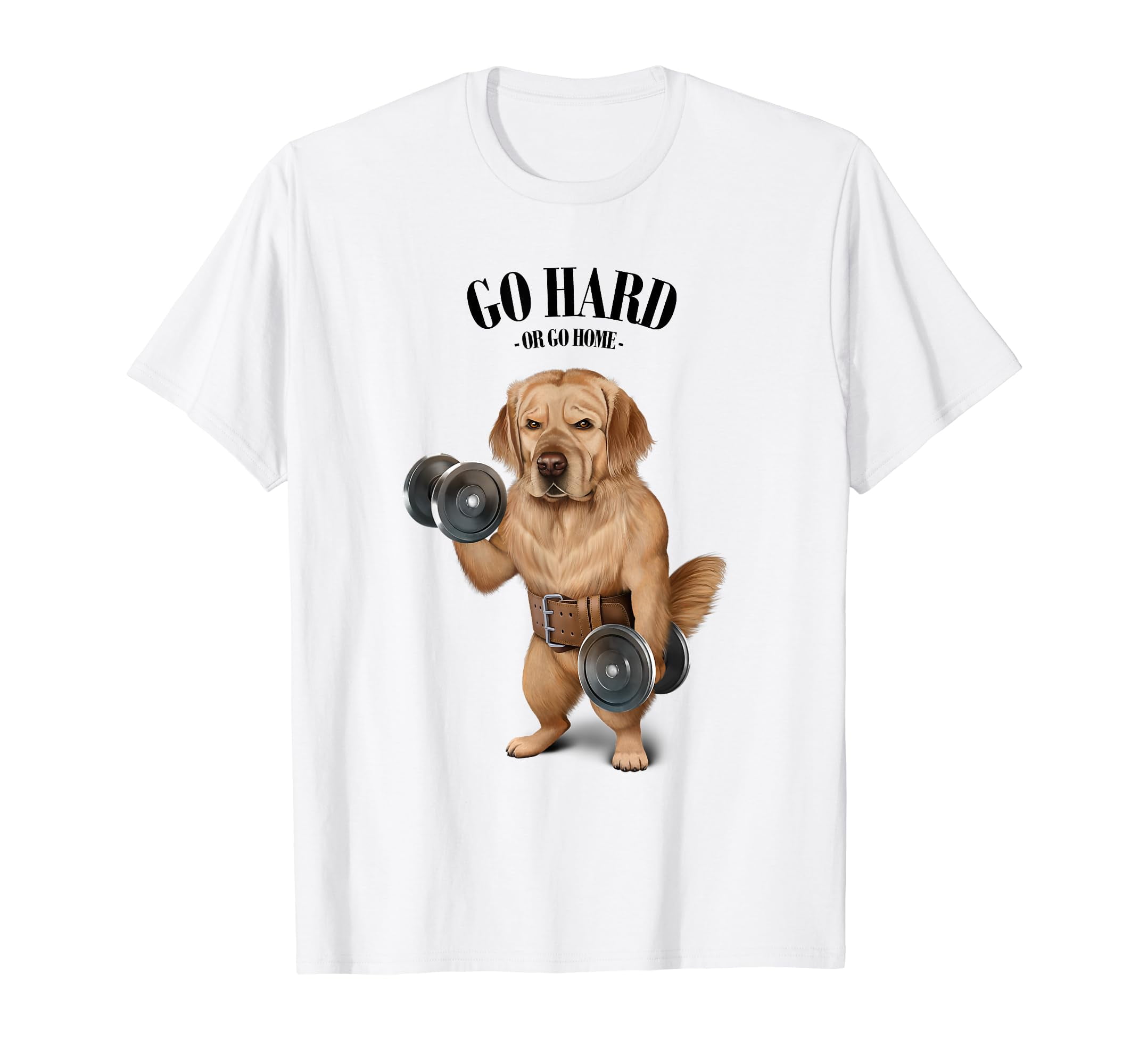 Golden Retriever Dog Muscle Training with Dumbbell in Gym White T-Shirt ...