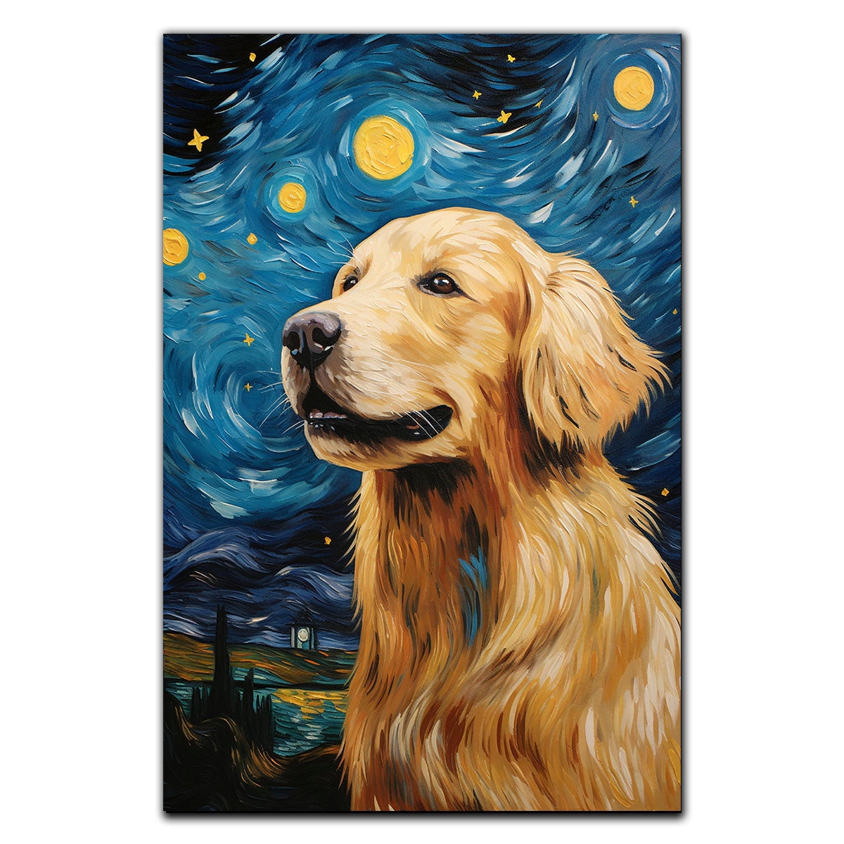 Golden Retriever Dog Painting and Van Gogh Starry Night Reproduction ...