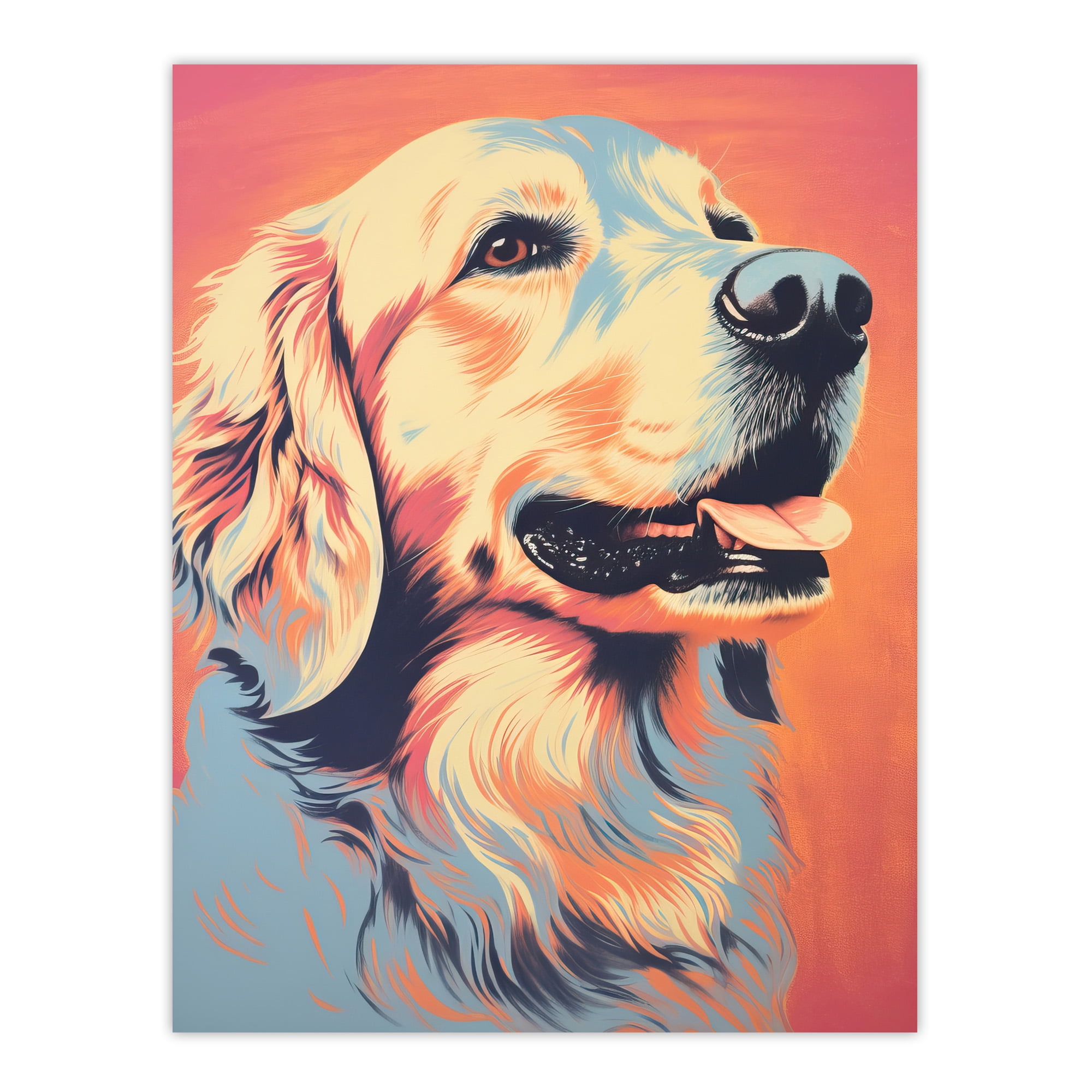 Golden Retriever Dog Pastel Tone Screen Print Risograph Artwork Spot Block Colour Duotone Retro ...