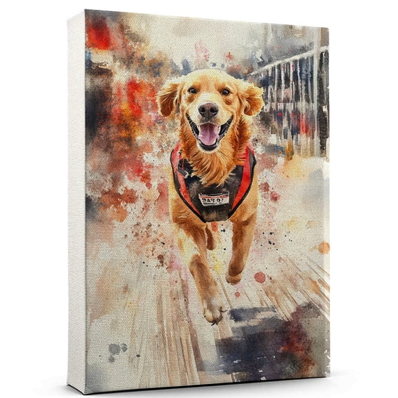 Golden Retriever Dog Playing Running Wall Stretched Canvas Size 8x12 ...