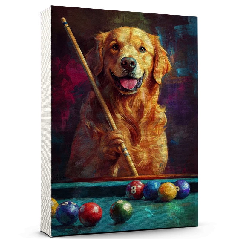 Golden Retriever Dog Stretched Canvas Size 8x12 Billiards Canvas – Cute ...