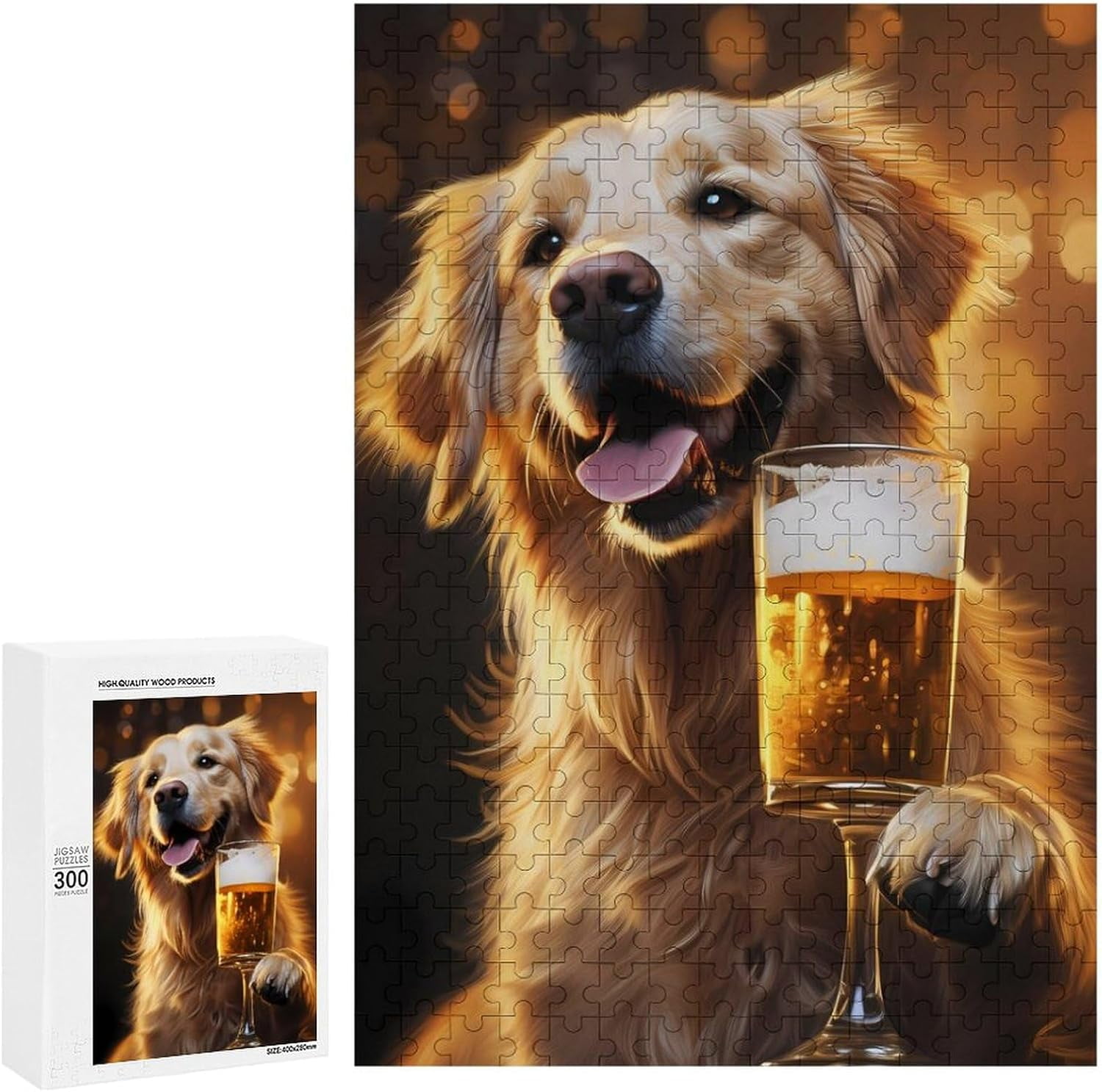 Golden Retriever Dog and Beer Jigsaw Puzzles for Adults 300 PCS Wooden ...