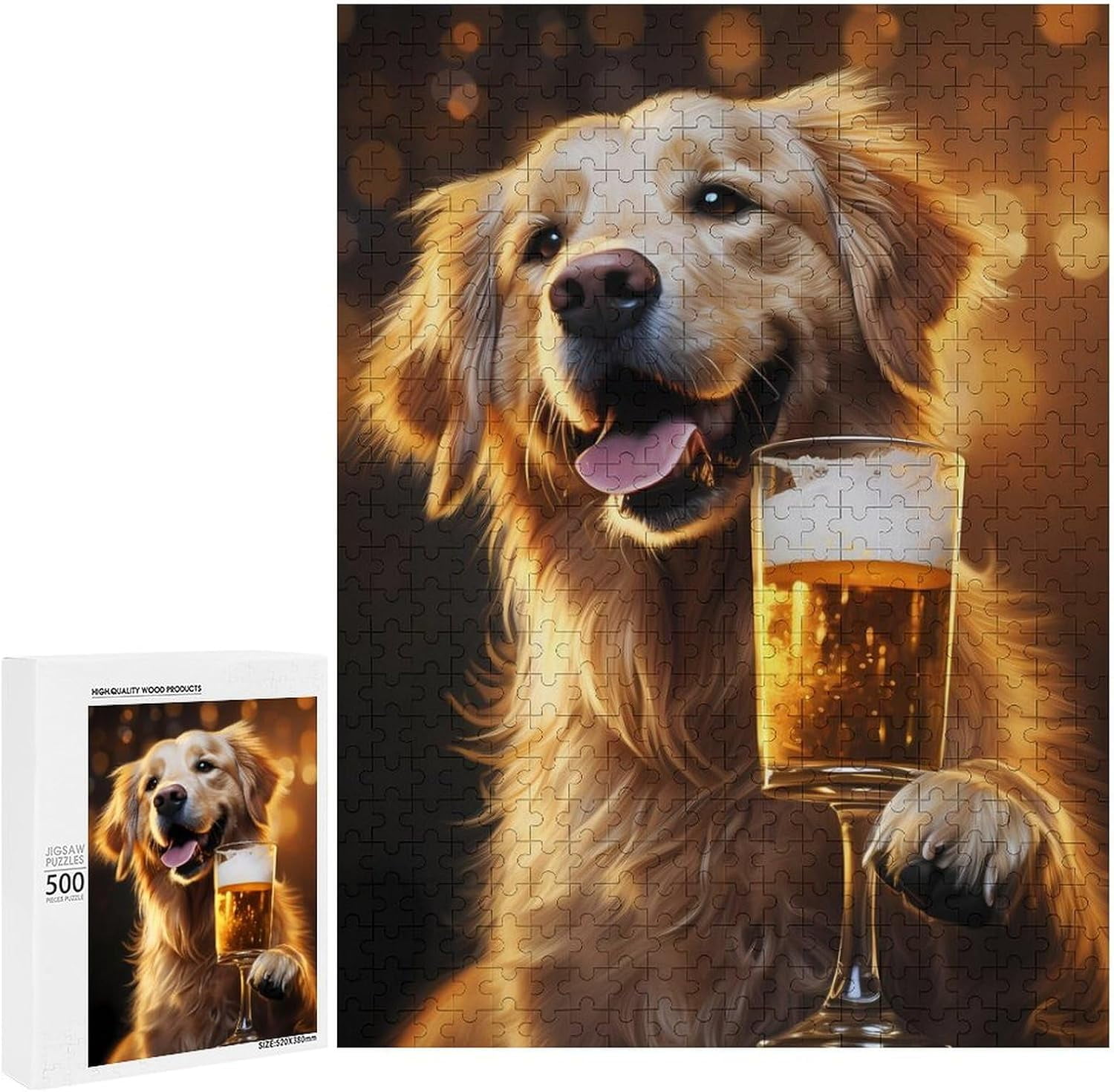 Golden Retriever Dog and Beer Jigsaw Puzzles for Adults 500 PCS Wooden ...