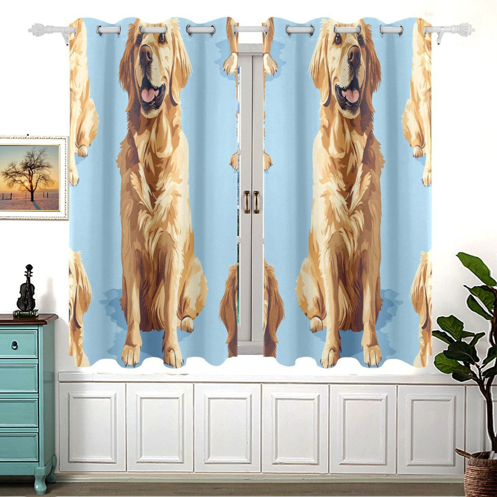 Golden Retriever Dogs Curtains Grommet Black Out 54 Inch Length Curtain ...