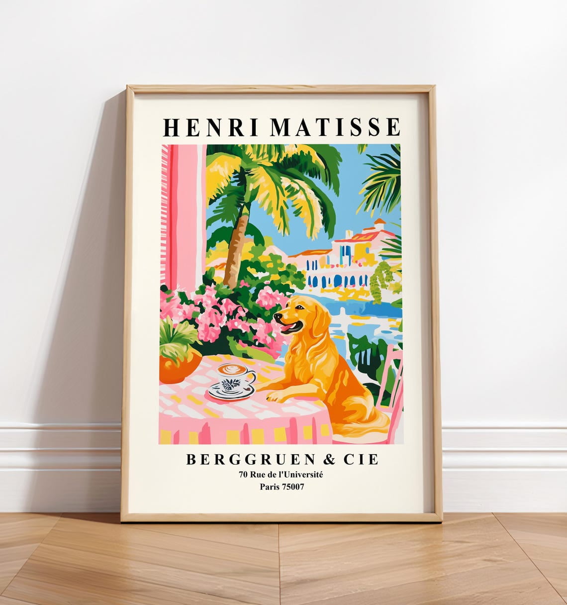 Golden Retriever Drinking Coffee, Henri Matisse Print, Pink Kitchen ...