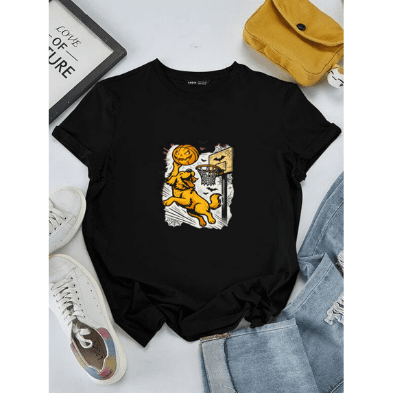 Golden Retriever Dunk Halloween Pumpkin Hoops Funny Dog Art Unisex T ...