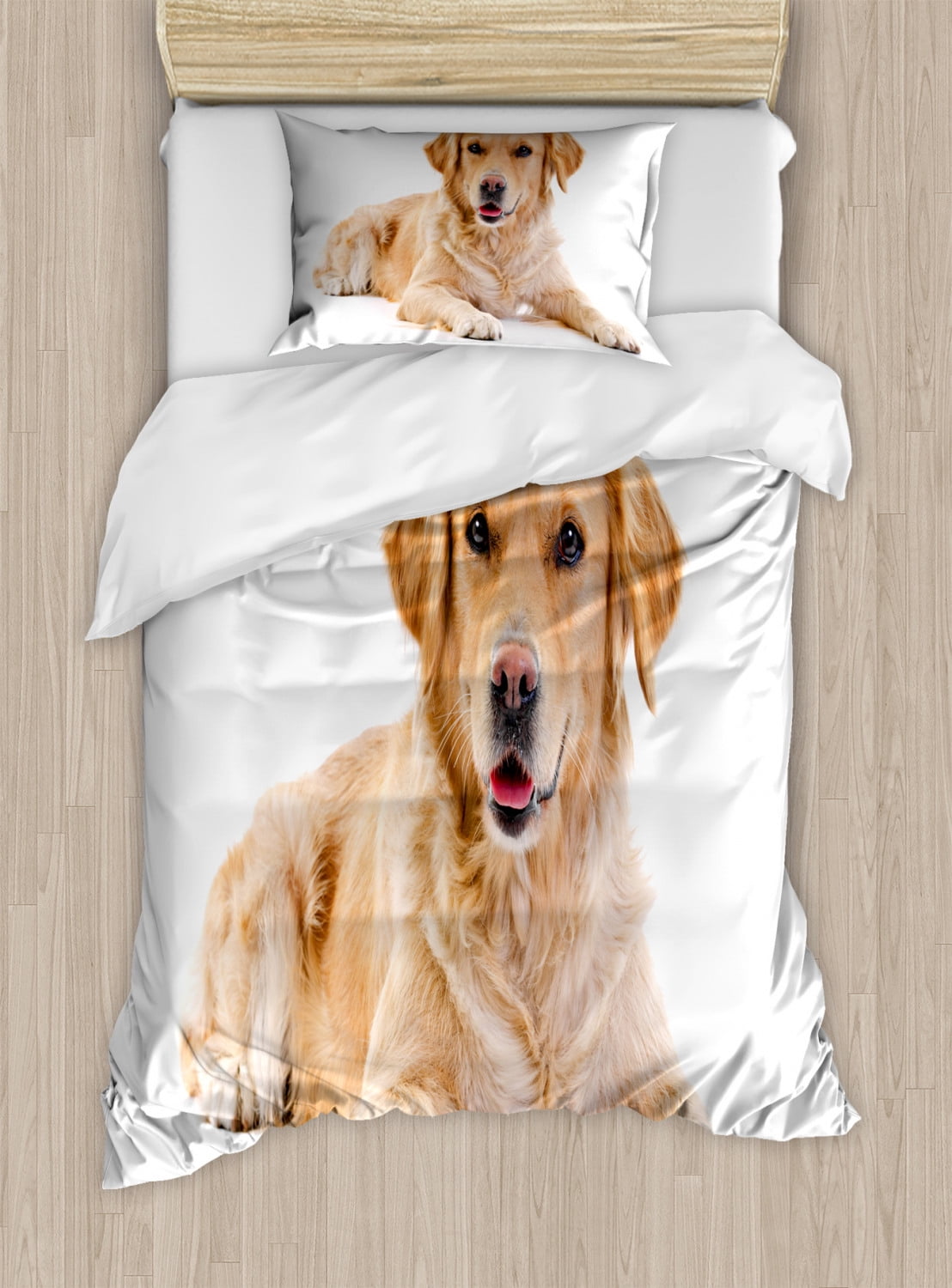Golden Retriever Duvet Cover Set Twin Size, Young Pedigree Puppy Laying ...