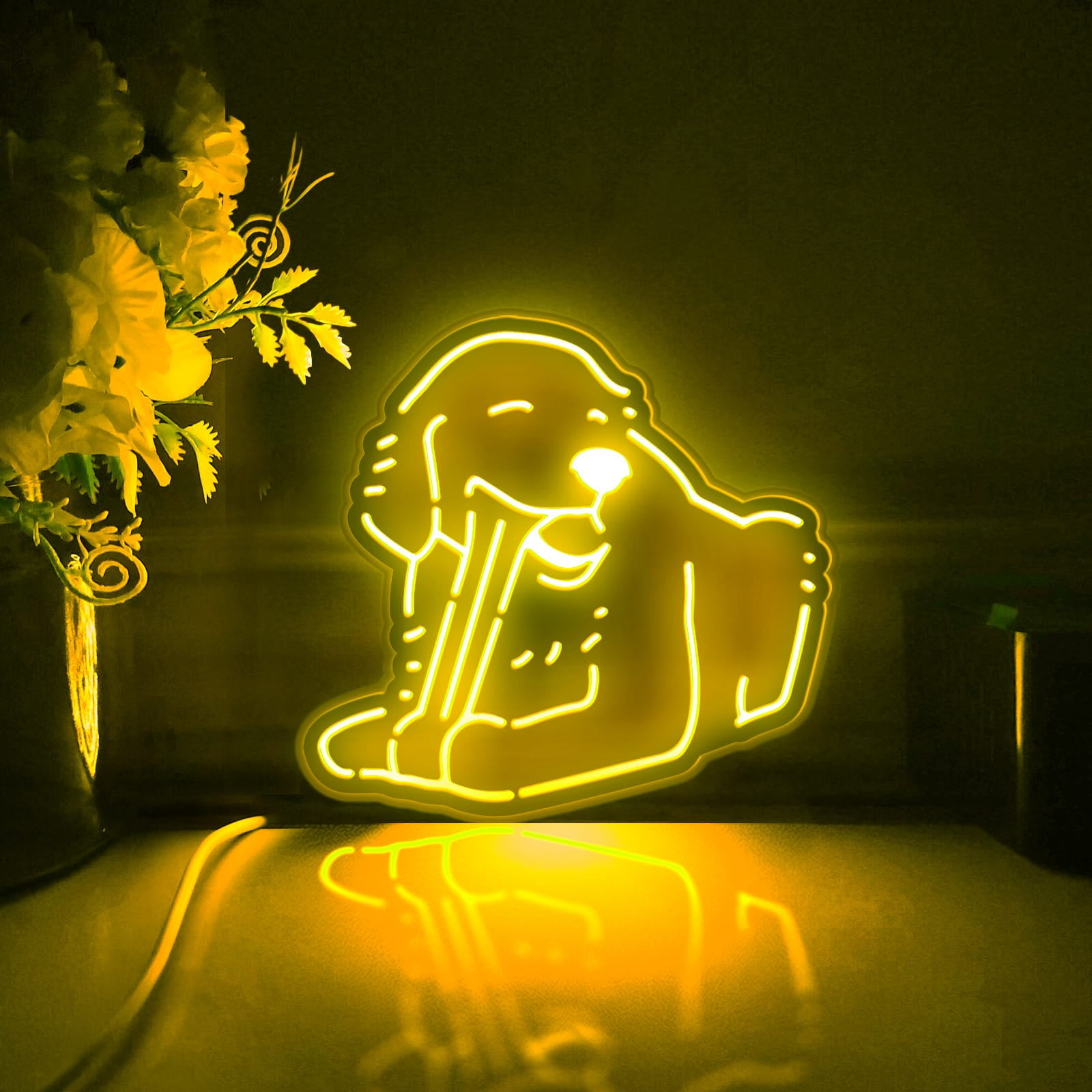Golden Retriever Eating Bone Led Light Box, Dimmable Neon-Like Light ...