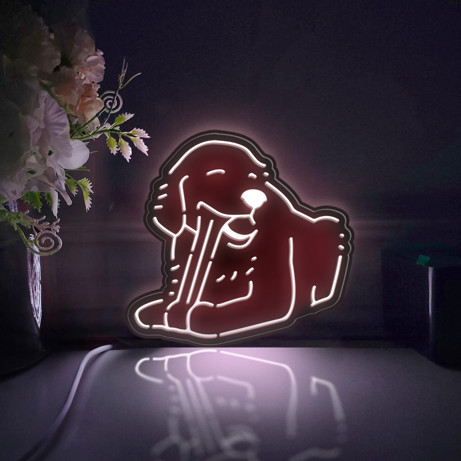 Golden Retriever Eating Bone Led Light Box, Dimmable Neon-Like Light ...