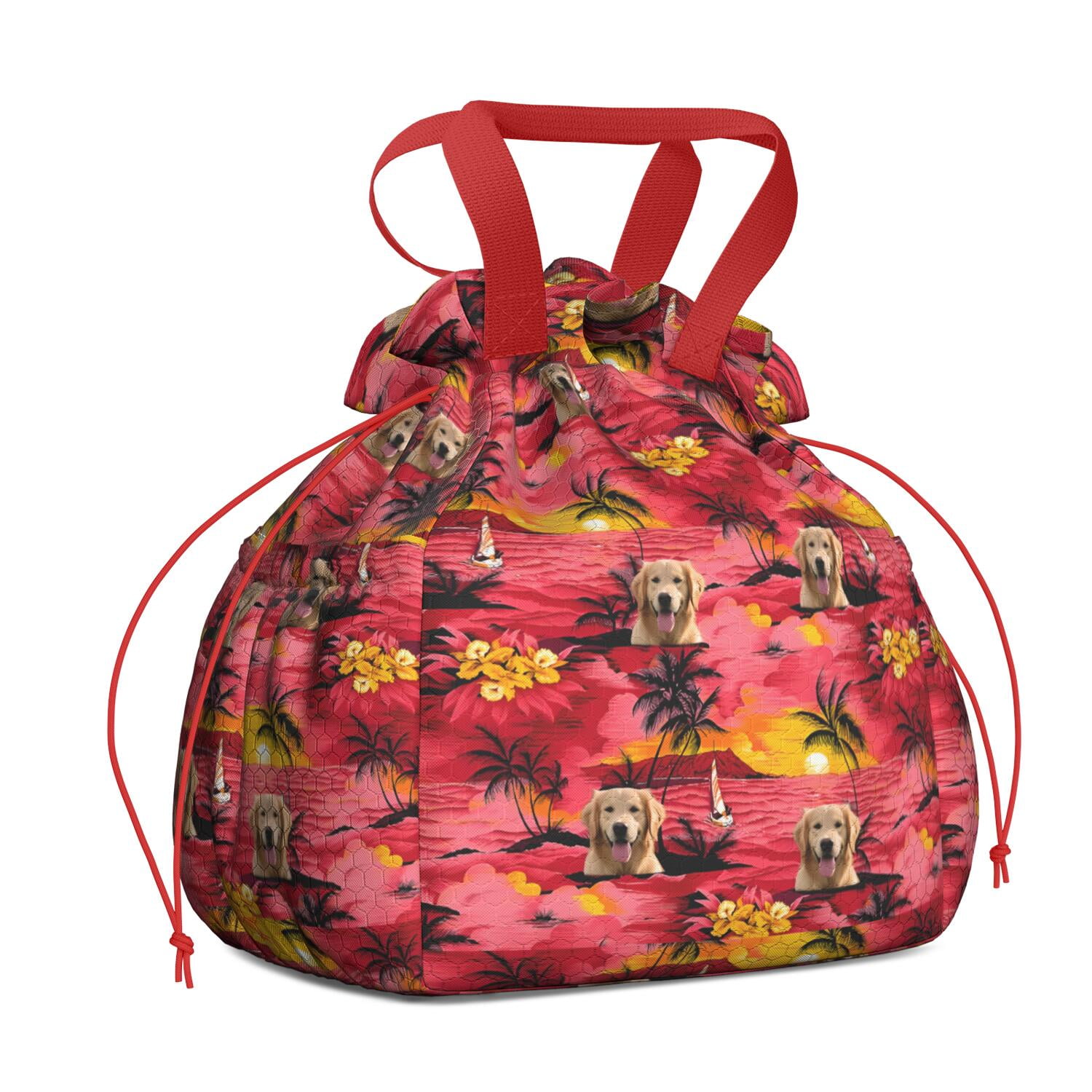Golden Retriever Hawaiian Drawstring Lunch Bag Women - Drawstring Lunch ...