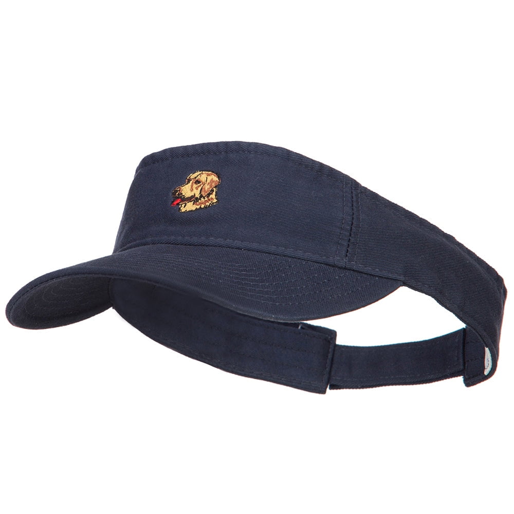 Golden Retriever Head Embroidered Pro Style Cotton Washed Visor - Navy ...
