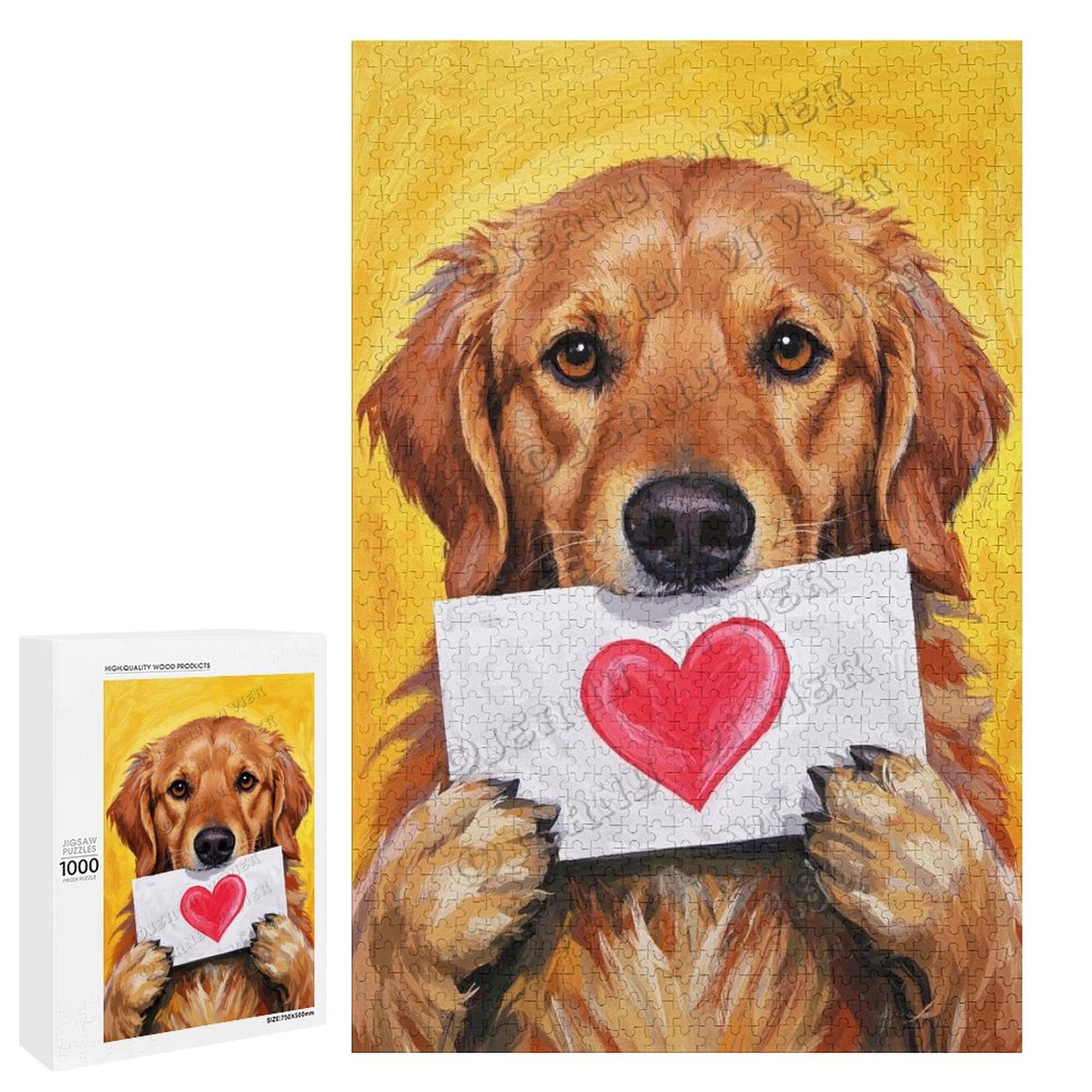 Golden Retriever With Heart Love 1000 Piece Wooden Jigsaw Puzzle for ...