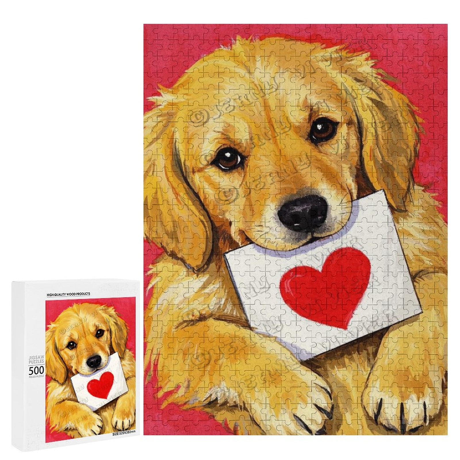 Golden Retriever With Heart Love 500 Piece Wooden Jigsaw Puzzle for ...
