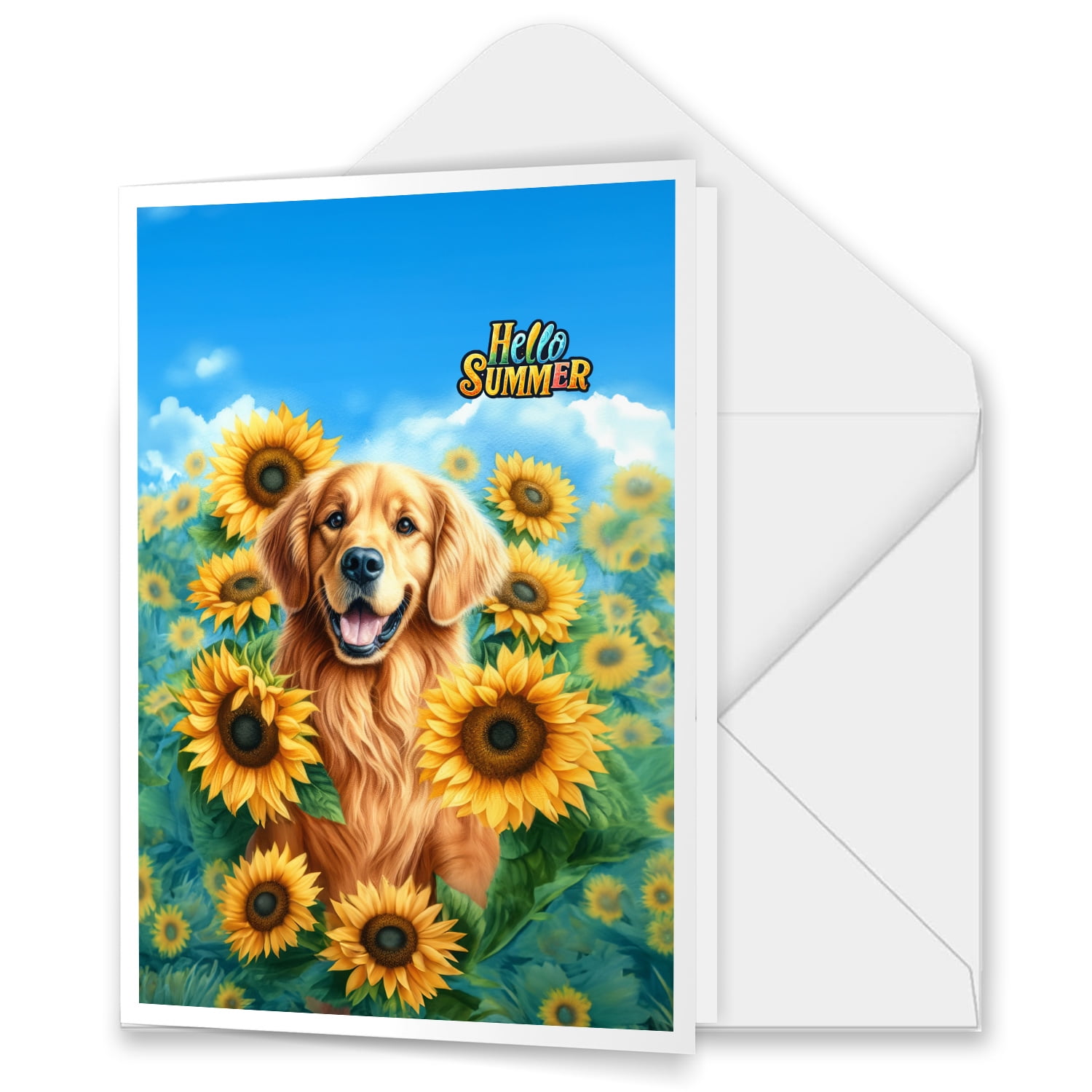 Golden Retriever Hello Summer Sunshine Sunflowers Spring Retro Vintage ...