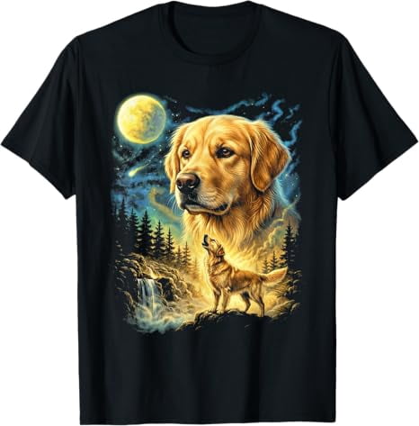 Golden Retriever Howling to The Moon Meme Funny 90's Dog T-Shirt ...
