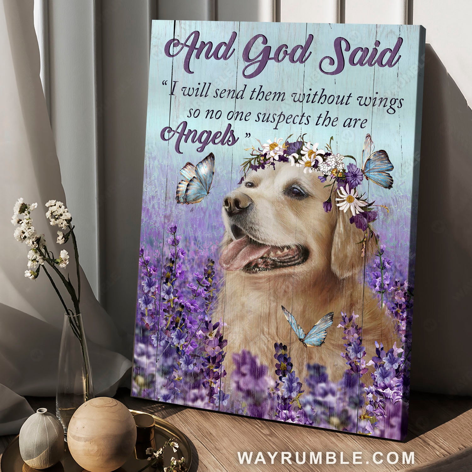 Golden Retriever, Lavender field, Blue butterfly, Lovely angel, And God ...
