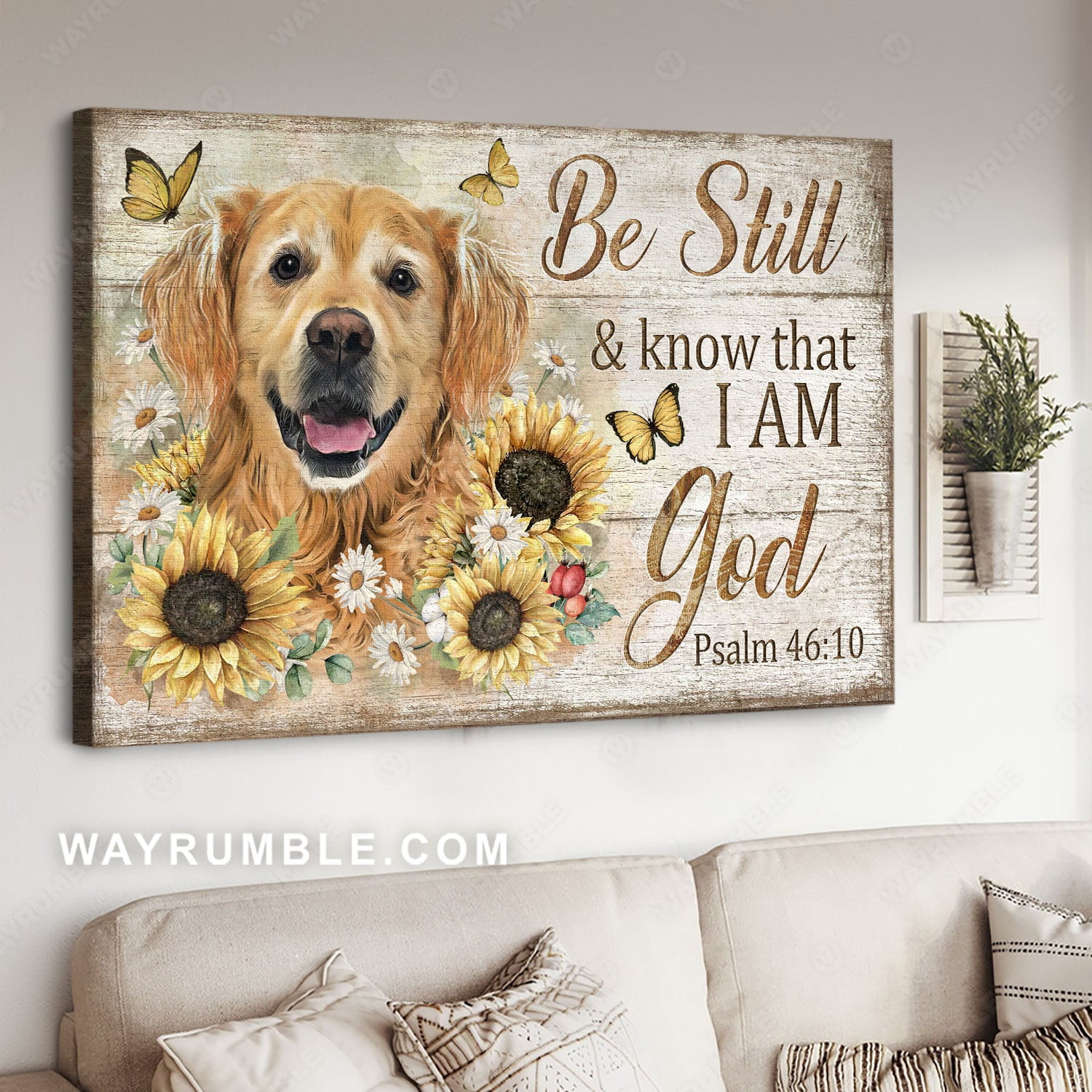 Golden Retriever, Lovely Sunflower, Monarch Butterfly, Be Still & Know ...