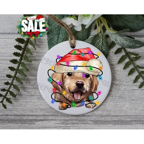 Golden Retriever Noel Light, Pet Ornament, 2D FLAT Ceramic Ornament ...