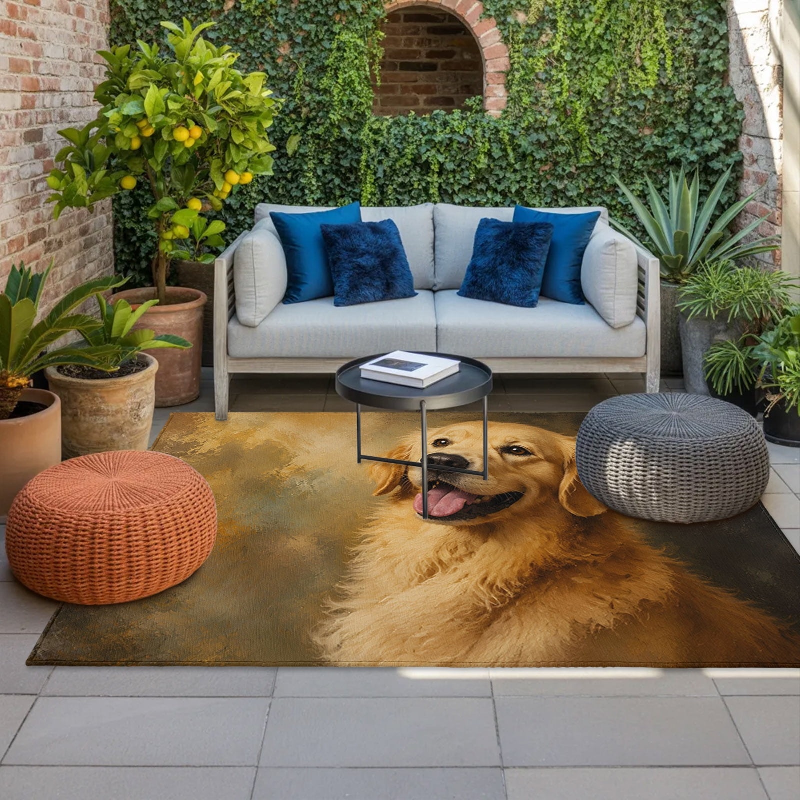 Golden Retriever Outdoor Rug, Rustic Country Dog Oil Painting Texture ...