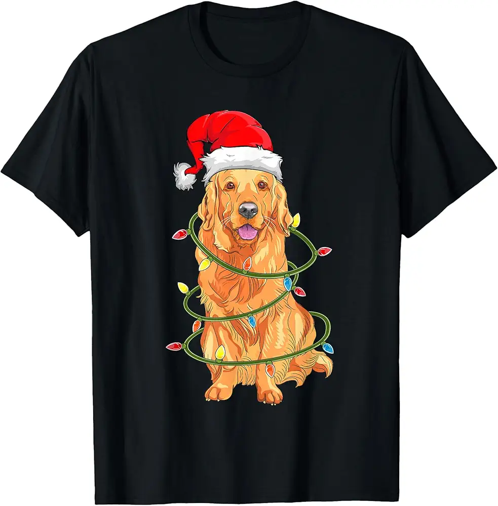 Golden Retriever Pajama Holiday Pup Cute Festive Winter Style Tee ...