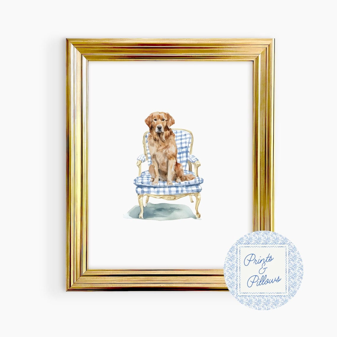 Golden Retriever Preppy Dog Art Nursery Blue Gingham Mom Retriever ...